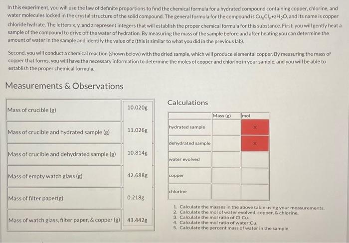 Solved In this experiment, you will use the law of definite | Chegg.com