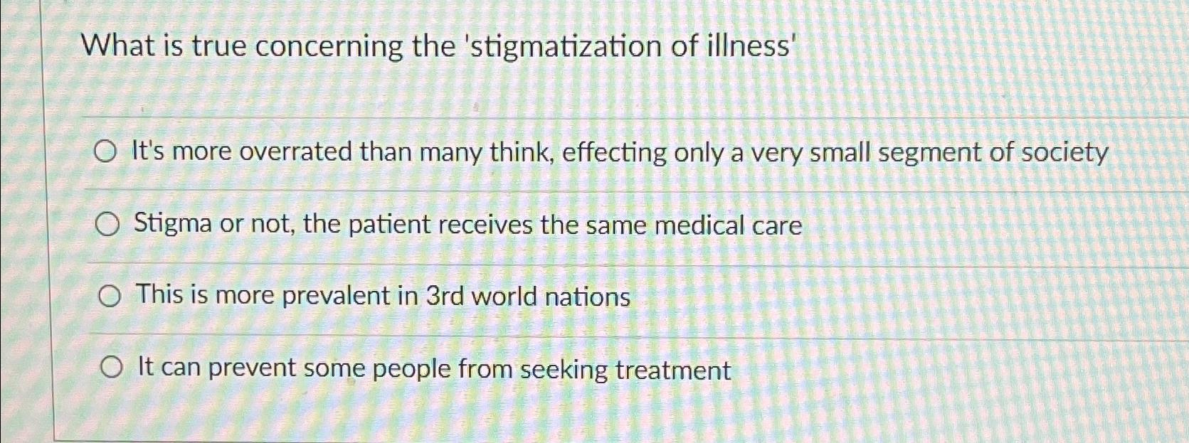 Solved What is true concerning the 'stigmatization of | Chegg.com