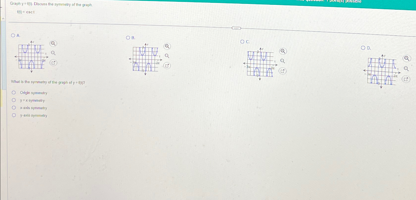 Solved Graph y=f(t). Discuss the symmetry of the | Chegg.com Solved Graph y=f(t). Discuss the symmetry of the | Chegg.com