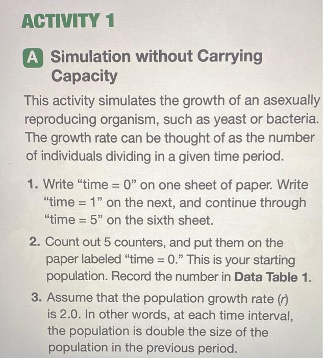 Solved ACTIVITY 1 A Simulation without Carrying Capacity | Chegg.com