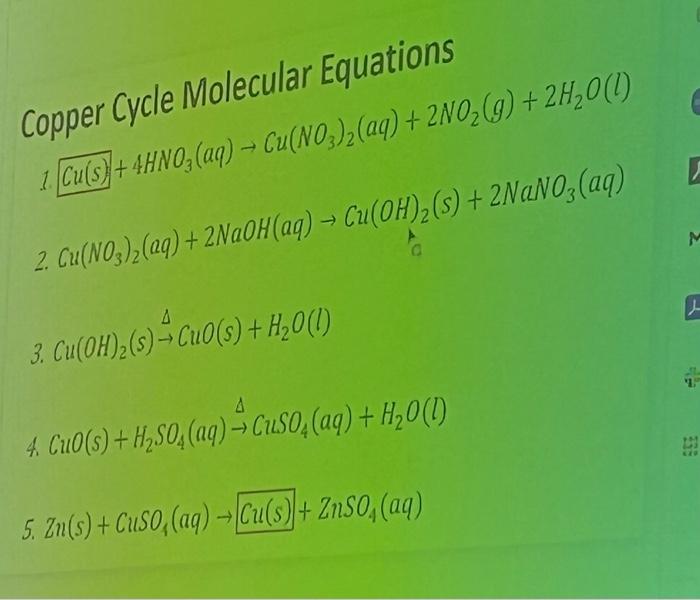 Copper Cycle Molecula 1. Cu(s) | Chegg.com