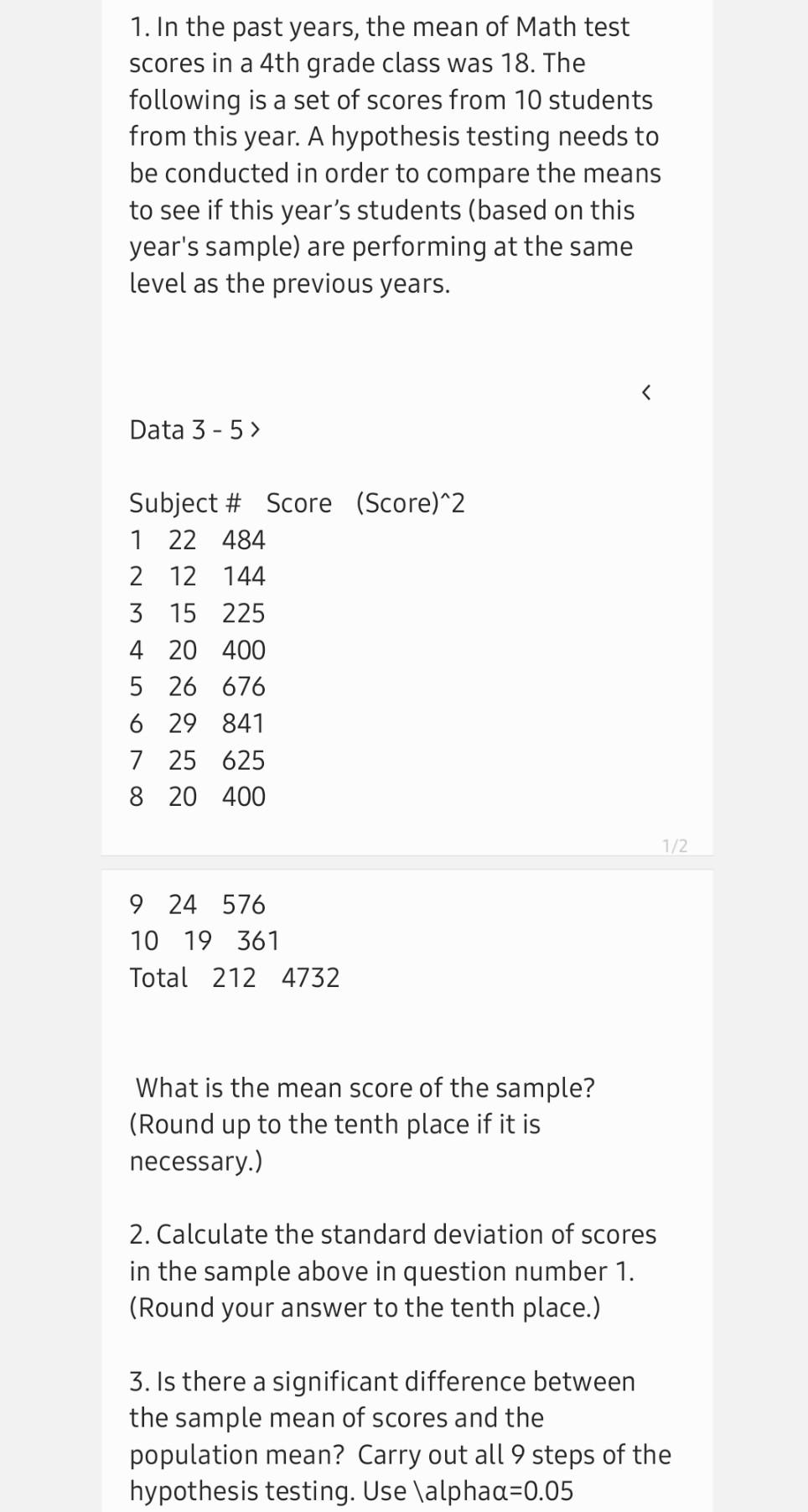 Solved 1. In the past years, the mean of Math test scores in | Chegg.com