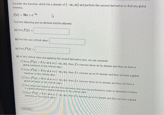 Solved Consider the function which has a domain of (−∞,∞) | Chegg.com