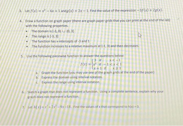 Solved 3. Let f(x) = x² - 6x +1 andg(x) = 2x - 1. Find the | Chegg.com