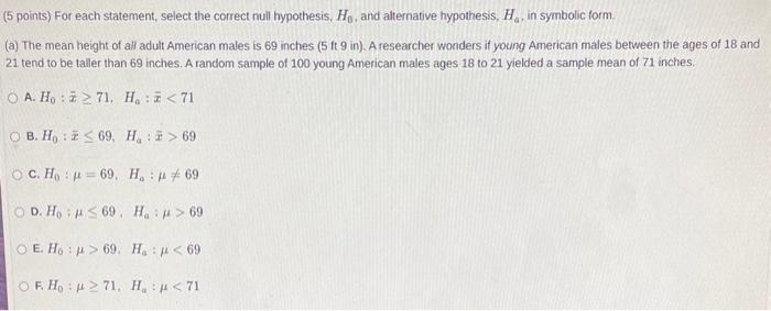 Solved (5 points) For each statement, select the correct | Chegg.com