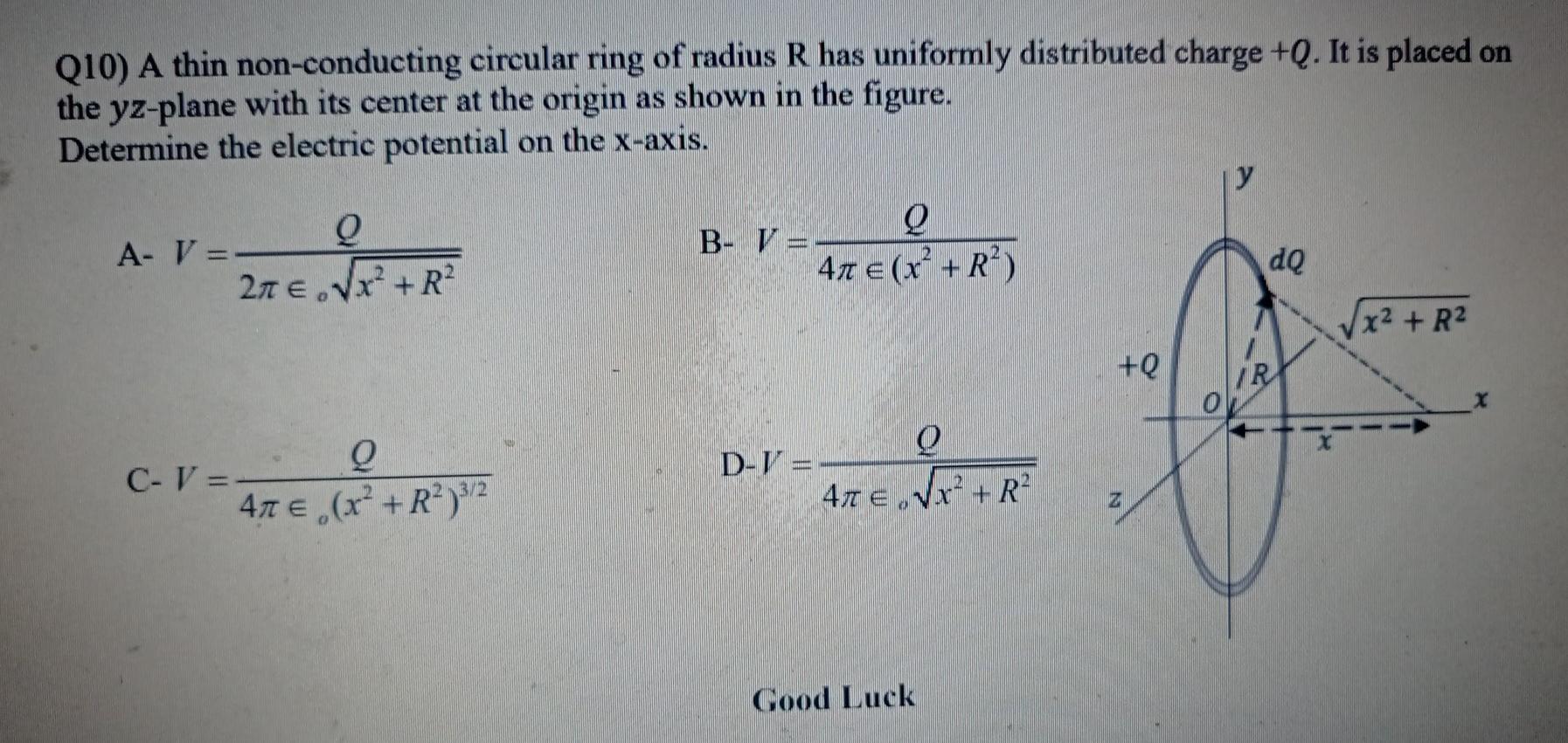 Solved do Q10) A thin non-conducting circular ring of radius | Chegg.com