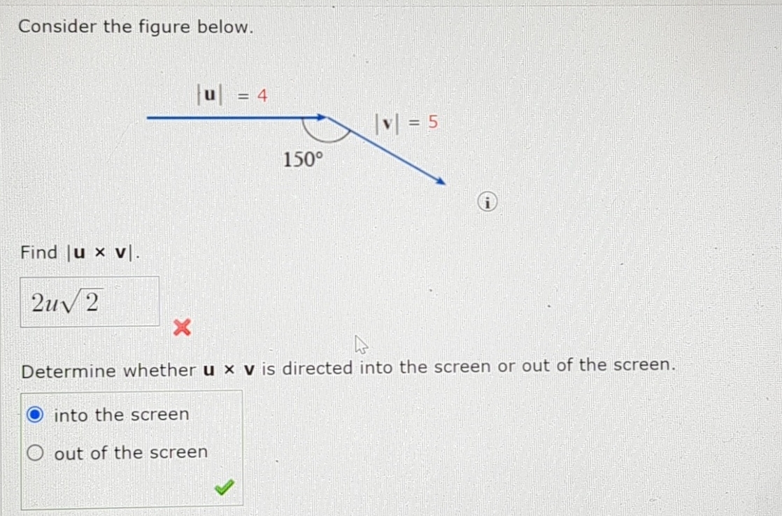 Solved Consider the figure below.Find |u×v|.Determine | Chegg.com