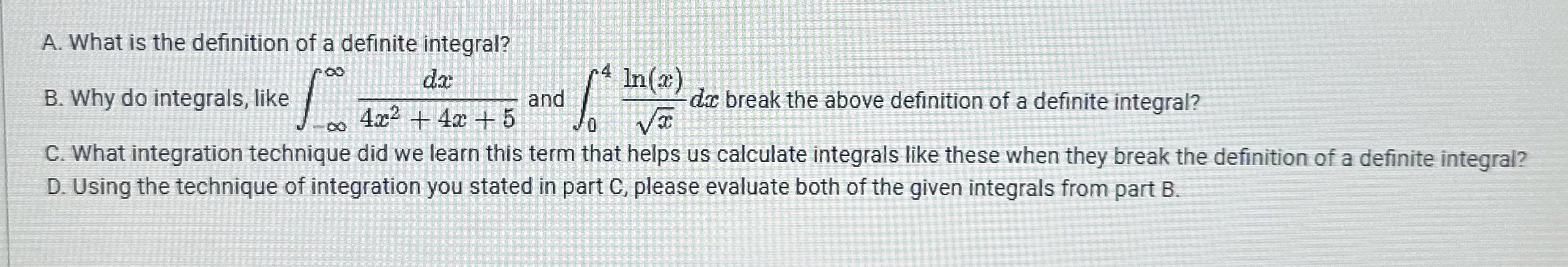 Solved A. ﻿What is the definition of a definite integral?B. | Chegg.com