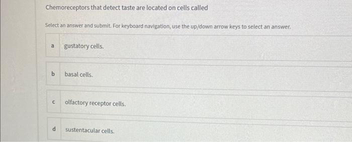 Solved Chemoreceptors that detect taste are located on cells | Chegg.com