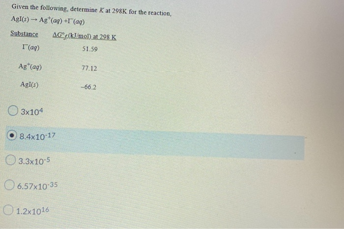 Solved Given the following, determine K at 298K for the | Chegg.com