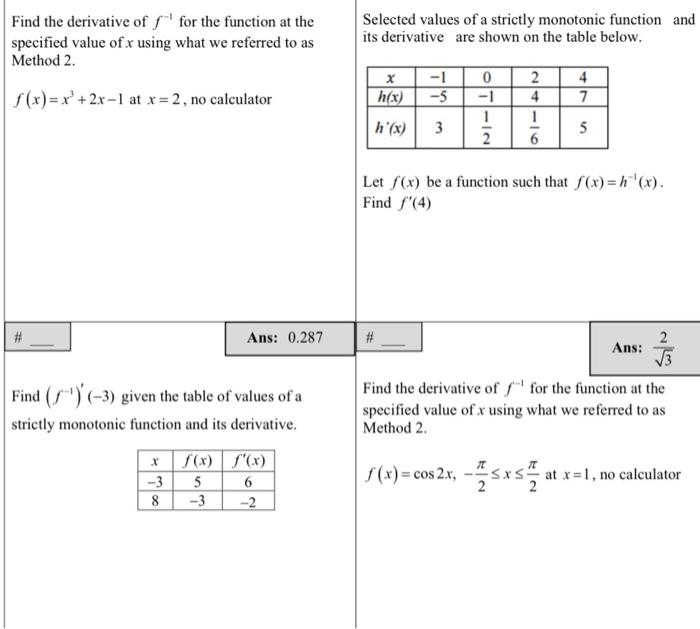Solved Selected values of a strictly monotonic function and | Chegg.com