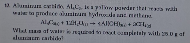 Solved Aluminum carbide, Al4C3, ﻿is a yellow powder that | Chegg.com
