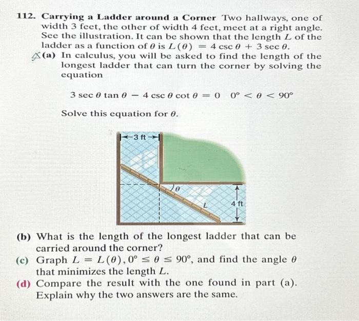 Solved 112. Carrying a Ladder around a Corner Two hallways, | Chegg.com