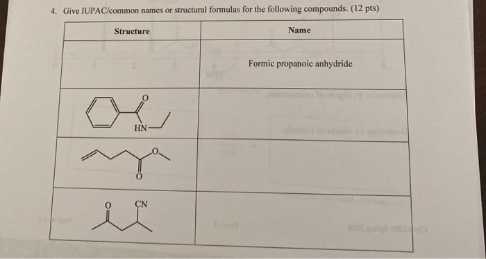 Solved 4. Give IUPAC/common names or structural formulas for | Chegg.com
