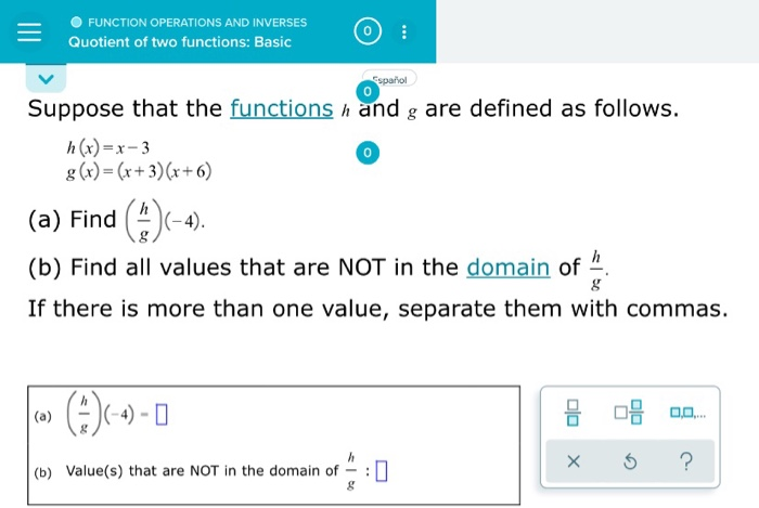 Solved FUNCTION OPERATIONS AND INVERSES Quotient of two | Chegg.com