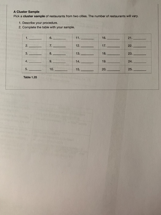 STATS LAB 1.2 Sampling Experiment Class Time: Names: | Chegg.com