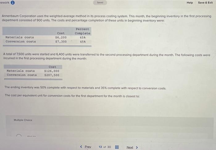 Solved mework Saved Help Save & Exit Annenbaum Corporation | Chegg.com Solved mework Saved Help Save & Exit Annenbaum Corporation | Chegg.com