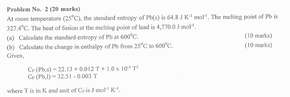 Solved Problem No. 2 (20 ﻿marks)At room temperature (25°C), | Chegg.com