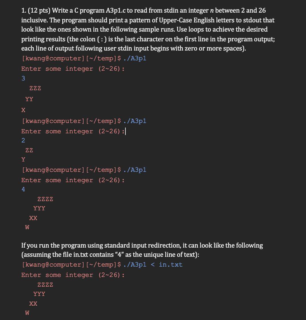 Solved 1. (12 ﻿pts) ﻿Write a C program A3p1.c to read from | Chegg.com