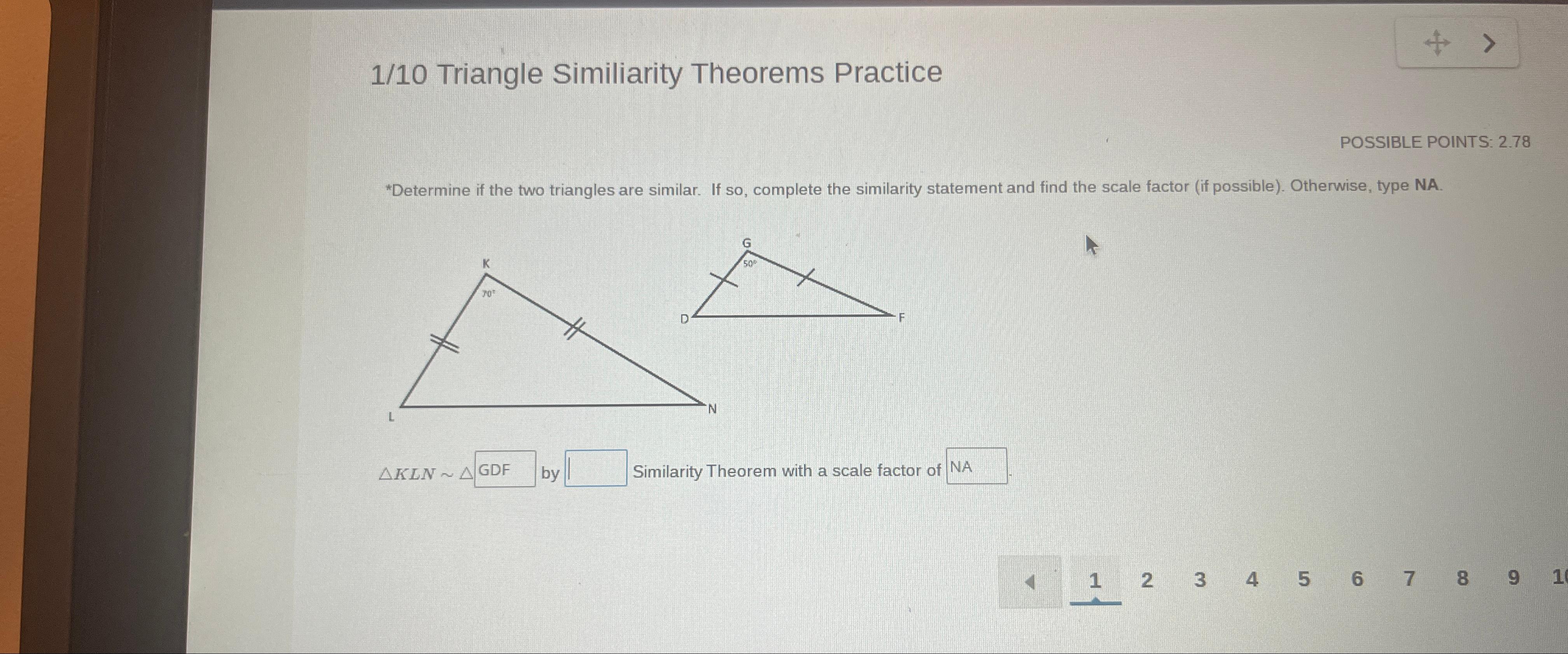 Solved 1/10 Triangle Similiarity Theorems | Chegg.com