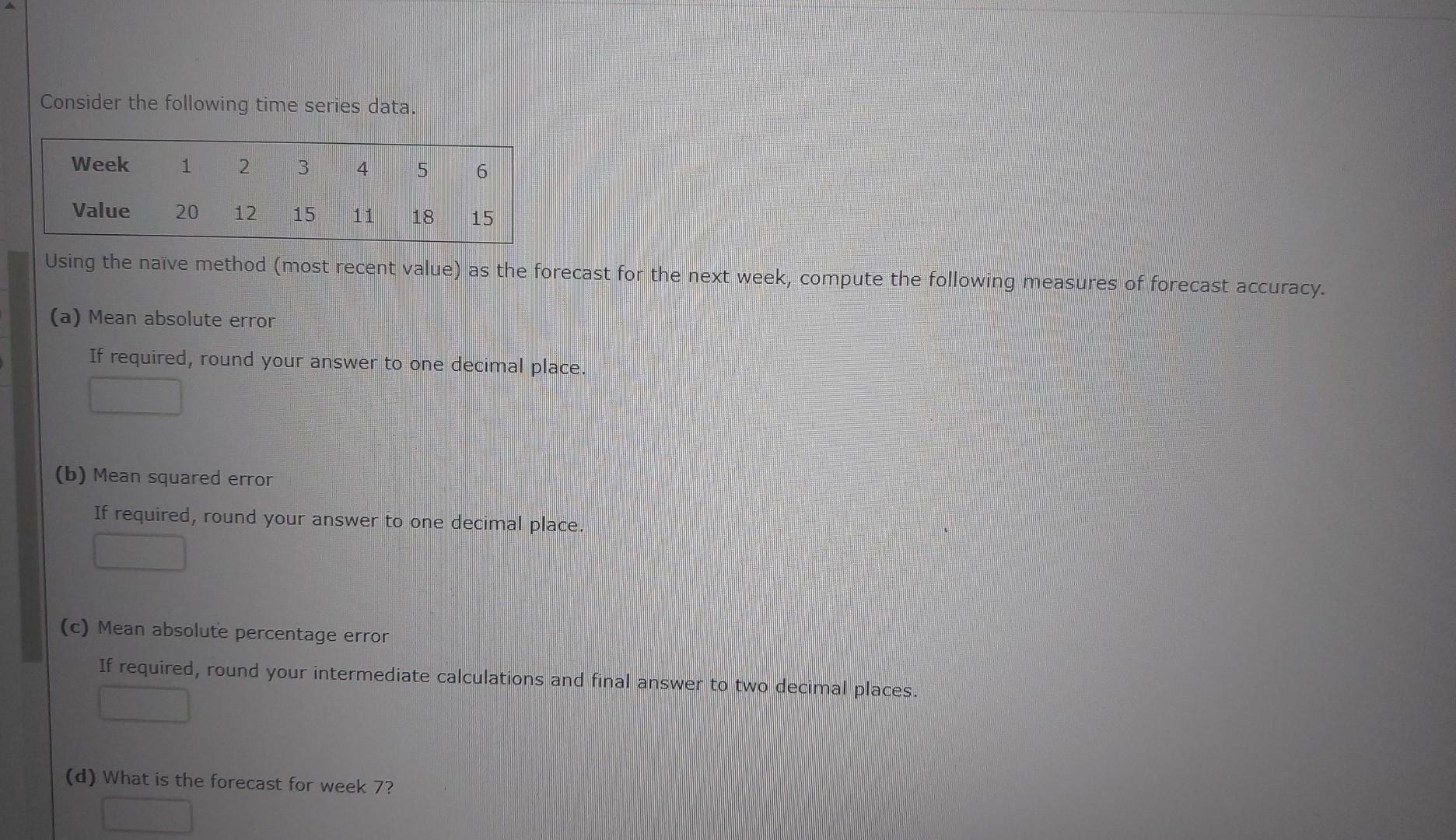 Solved Consider the following time series data. Using the | Chegg.com