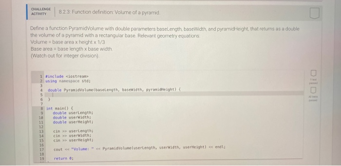 Solved Challenge Activity 823 Function Definition Volume 