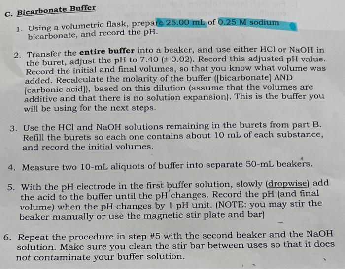 Solved Is the procedure used for the bicarbonate buffer a | Chegg.com