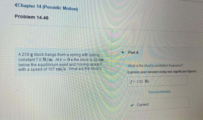 Solved A 210 g block hangs from a spring with spring Part A | Chegg.com