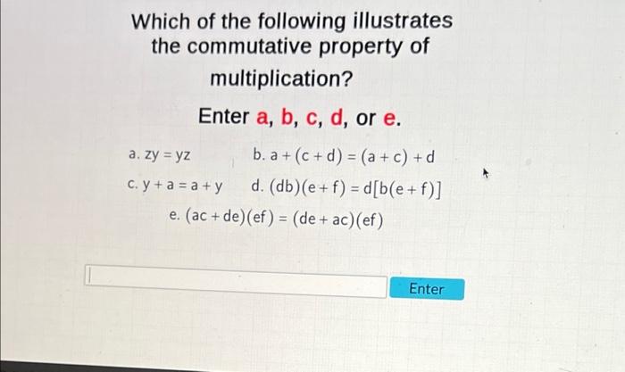 Solved Which of the following illustrates the commutative | Chegg.com