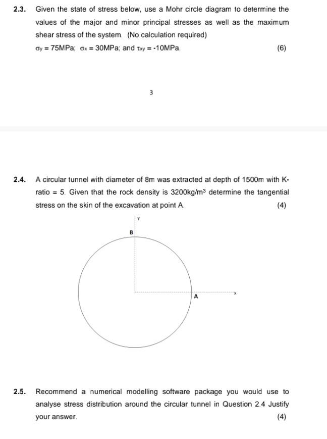 Solved 2.3. Given the state of stress below, use a Mohr | Chegg.com