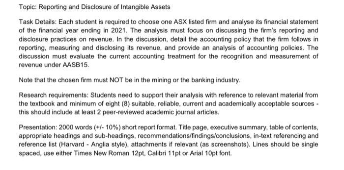 Topic: Reporting and Disclosure of Intangible Assets | Chegg.com