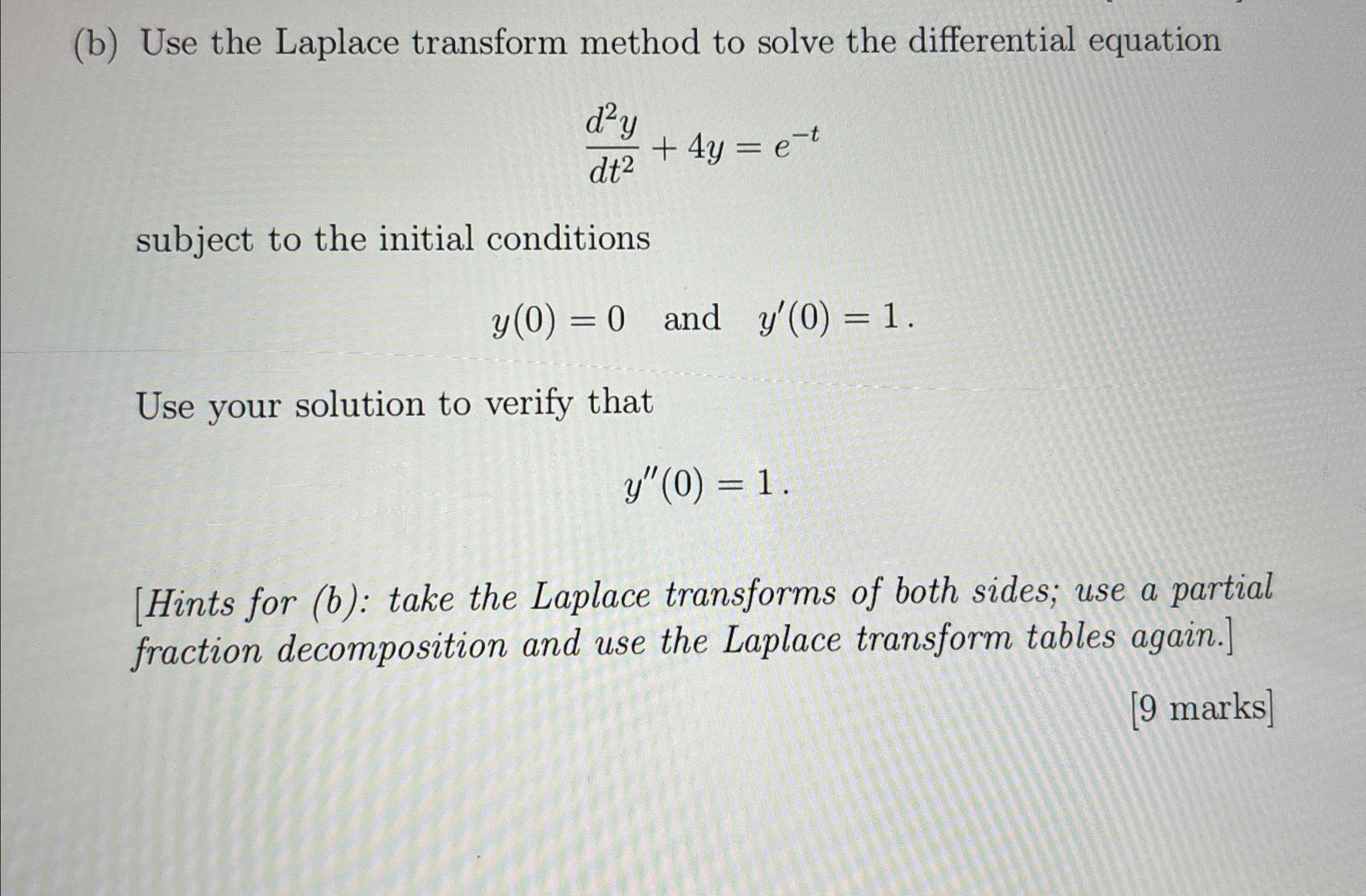 Solved (b) ﻿Use the Laplace transform method to solve the | Chegg.com