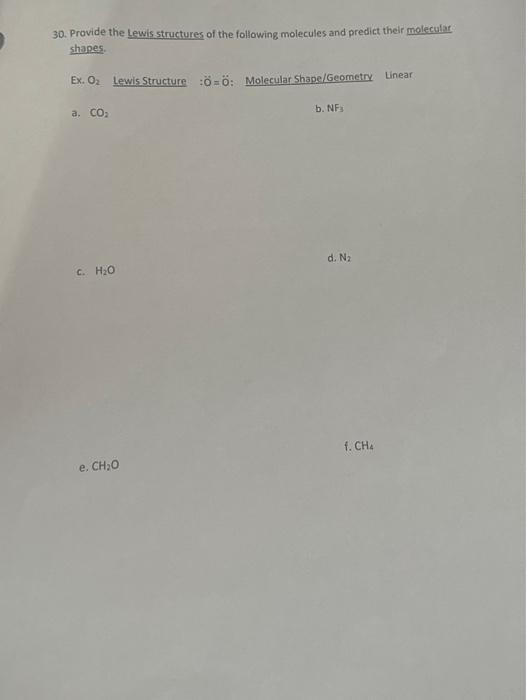 Solved 30. Provide the Lewis structures of the following | Chegg.com