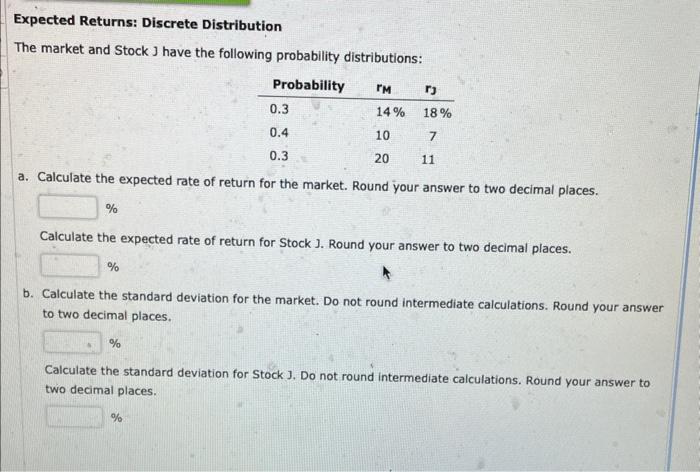 Solved Expected Returns: Discrete Distribution The market | Chegg.com