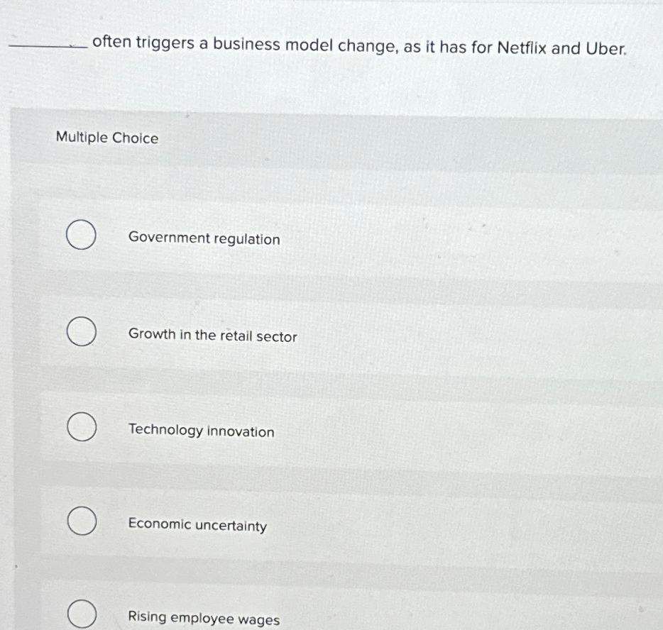 Solved often triggers a business model change, as it has for | Chegg.com