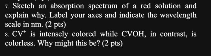 Solved 7. Sketch an absorption spectrum of a red solution | Chegg.com