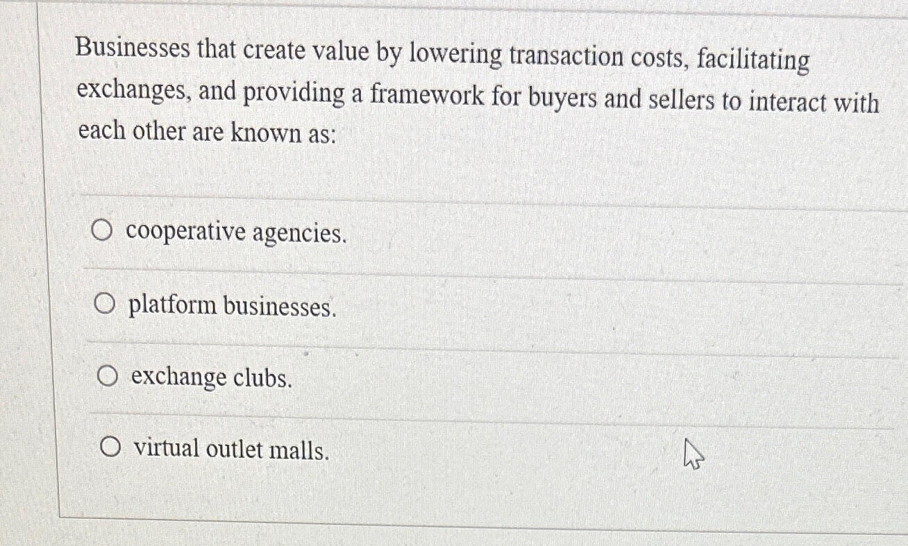 Solved Businesses that create value by lowering transaction | Chegg.com