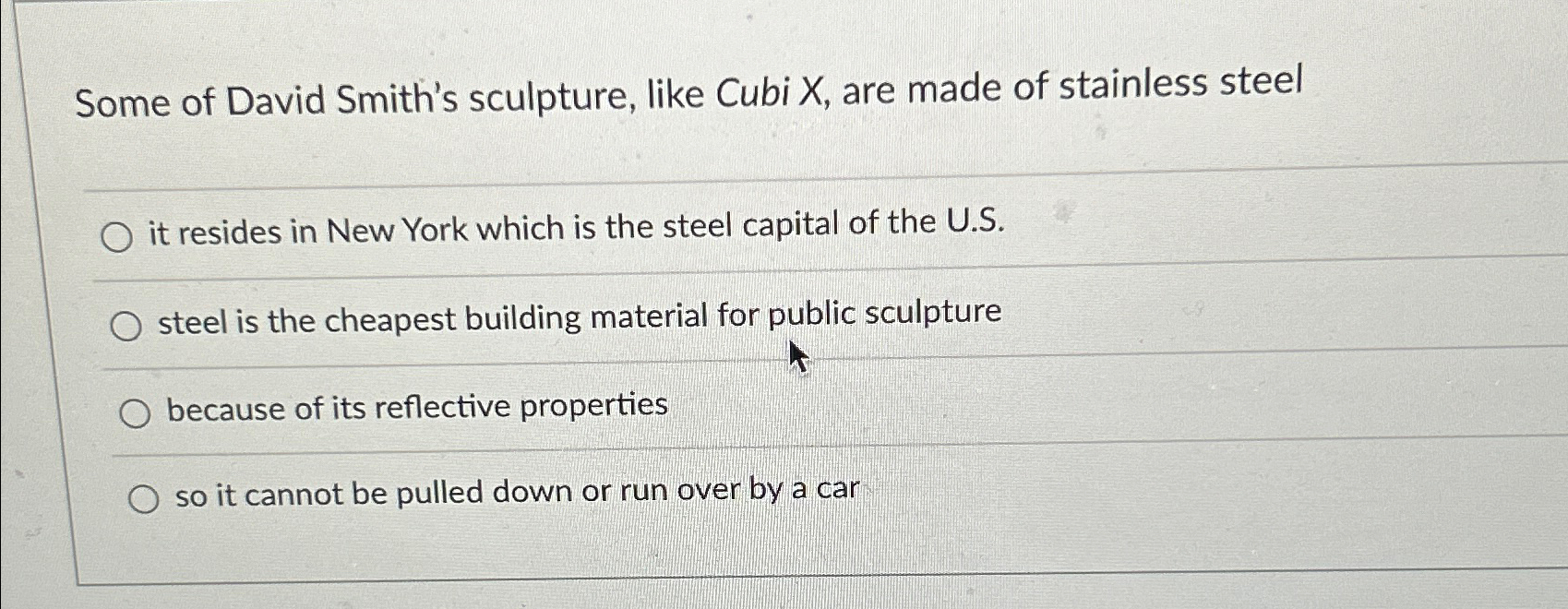 Solved Some of David Smith's sculpture, like Cubi X, ﻿are | Chegg.com