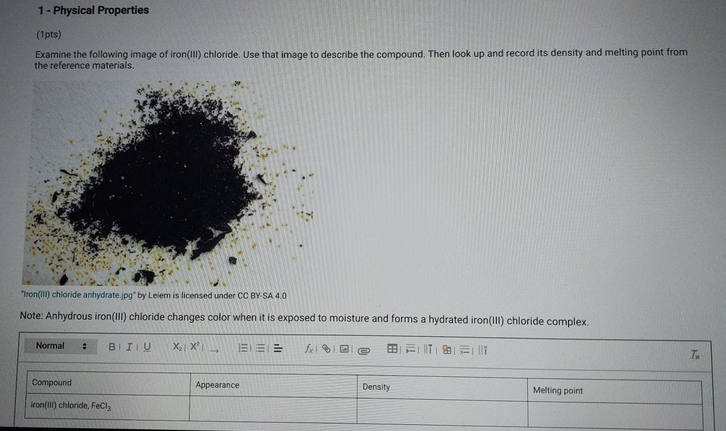 Solved 1 - Physical Properties (1pts) Examine the following | Chegg.com