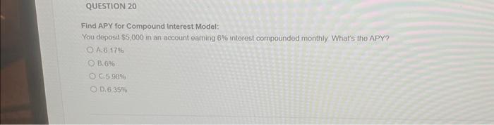 Solved Find APY for Compound interest Model: You deposit | Chegg.com