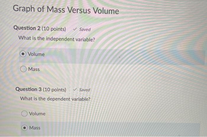 Solved Graph of Mass Versus Volume Question 2 (10 points) | Chegg.com