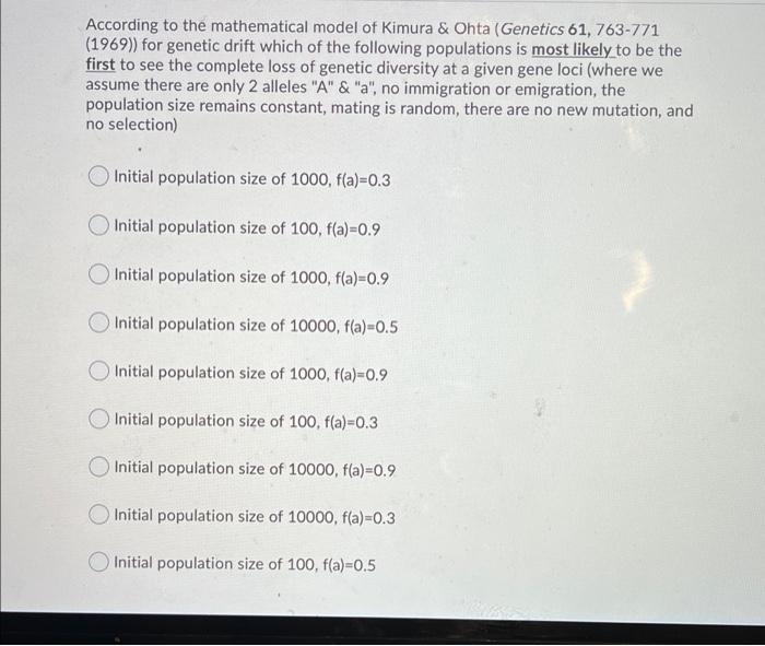 Solved According to the mathematical model of Kimura & Ohta | Chegg.com