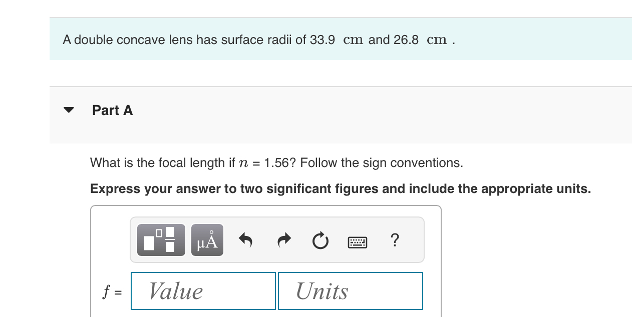 Solved A double concave lens has surface radii of 33.9cm | Chegg.com