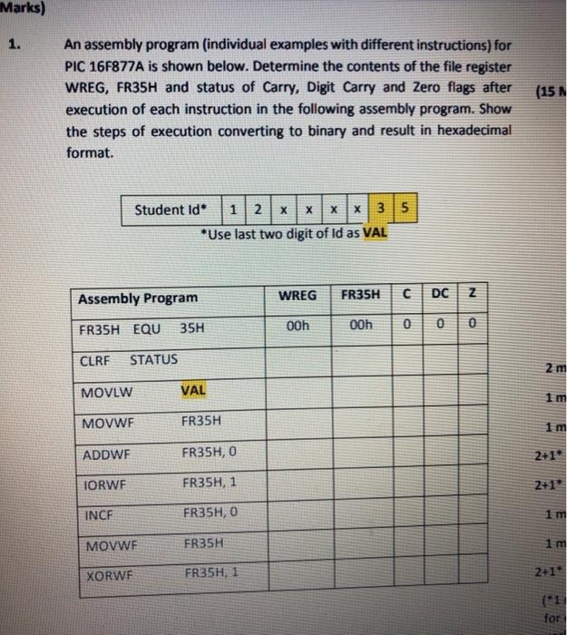 Solved Marks) 1. An assembly program (individual examples | Chegg.com