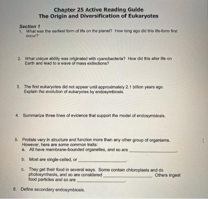 chapter 25 active reading guide the origin and | Chegg.com