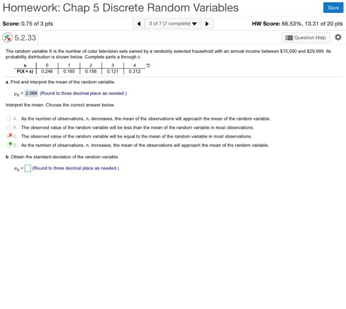 Solved Homework Chap 5 Discrete Random Variables Save 7393