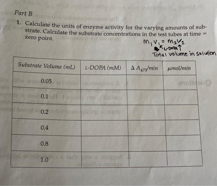 Solved Part B 1. Calculate the units of enzyme activity for | Chegg.com