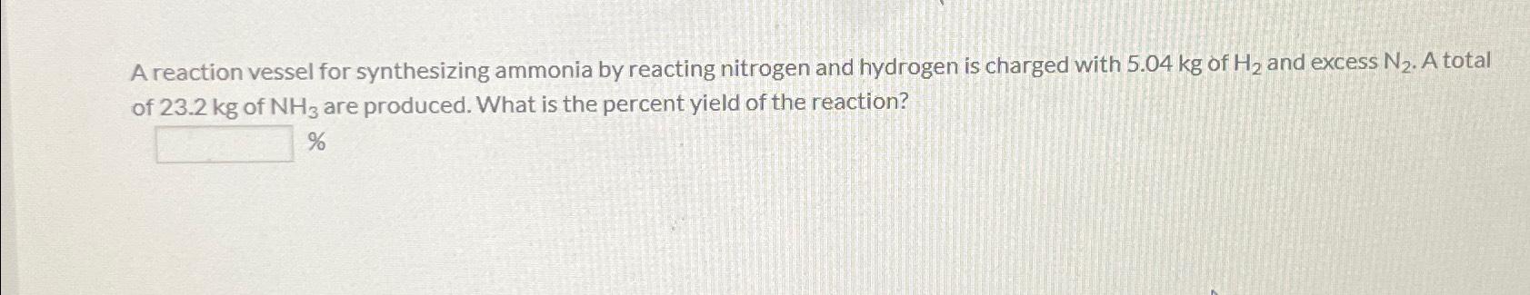 Solved A reaction vessel for synthesizing ammonia by | Chegg.com