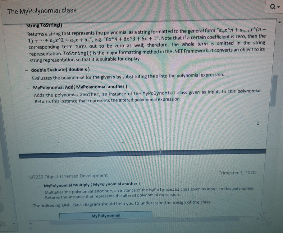 The MyPolynomial class General Instructions In | Chegg.com
