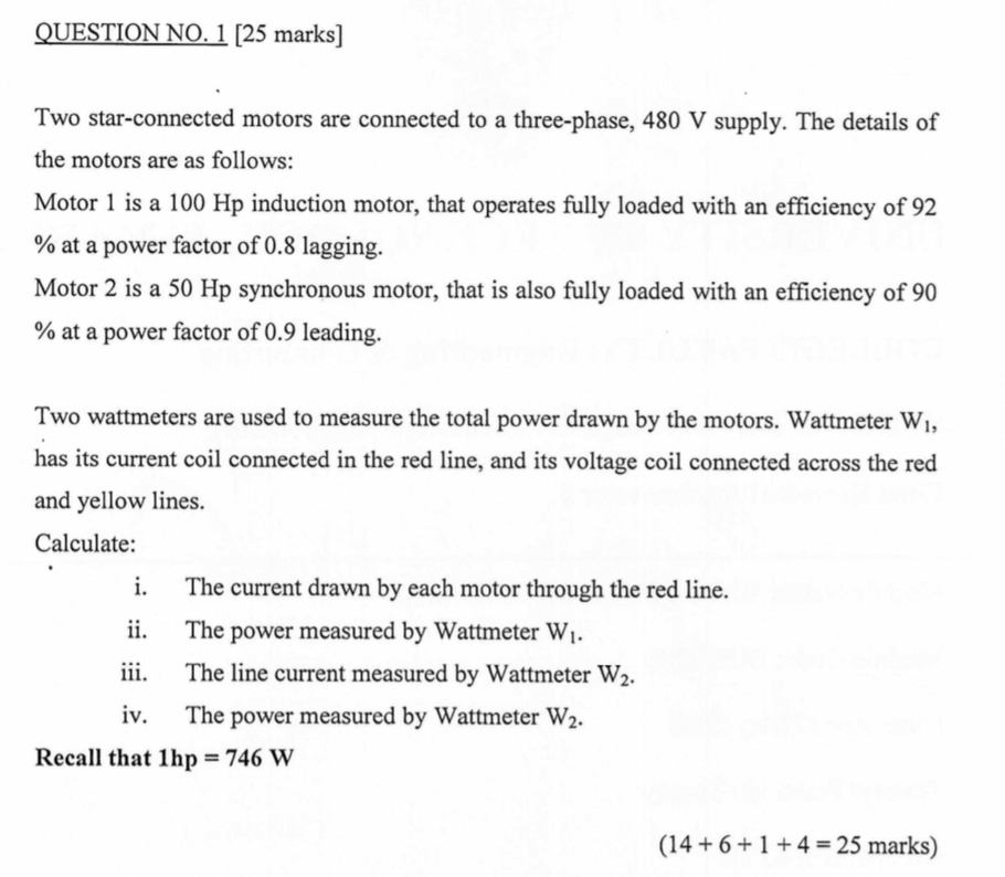 Solved QUESTION NO. 1 [25 ﻿marks]Two star-connected motors | Chegg.com